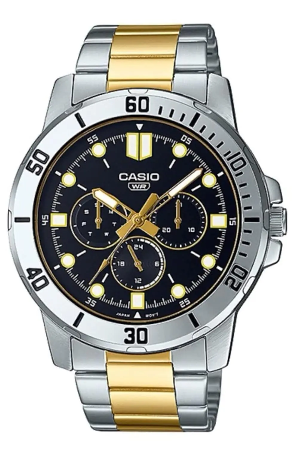 CASIO Muški ručni sat, Kvarcni mehanizam, Crni brojčanik, MTP-VD300SG-1EUDF, Srebrno-zlatne boje
