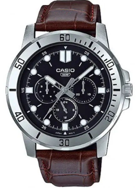 CASIO Muški ručni sat, Kvarcni mehanizam, Crni brojčanik, MTP-VD300L-1EUDF, Braon