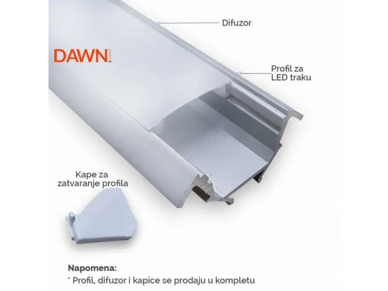 DAWN LED profil LL-ALP007-R komplet sivi