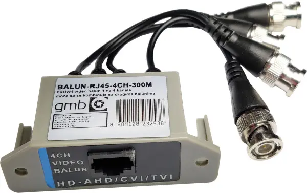 GEMBIRD Balun za video kamere BALUN RJ45-4CH-300M (AHD/CVI/TVI) sivi