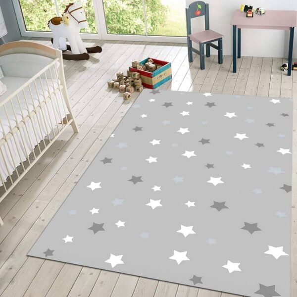 Dečiji tepih sa gumenom podlogom 120x180cm – Zvezdice II sivi, TG-156