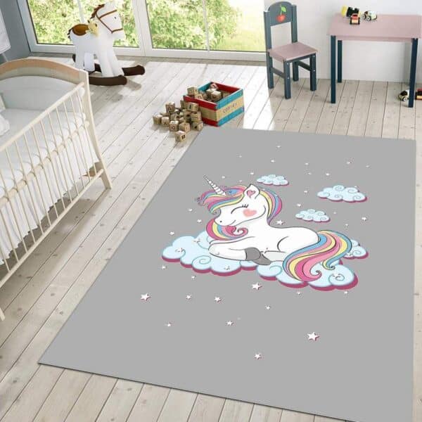 Dečiji tepih sa gumenom podlogom 120x180cm- Unicorn sivi, TG-155