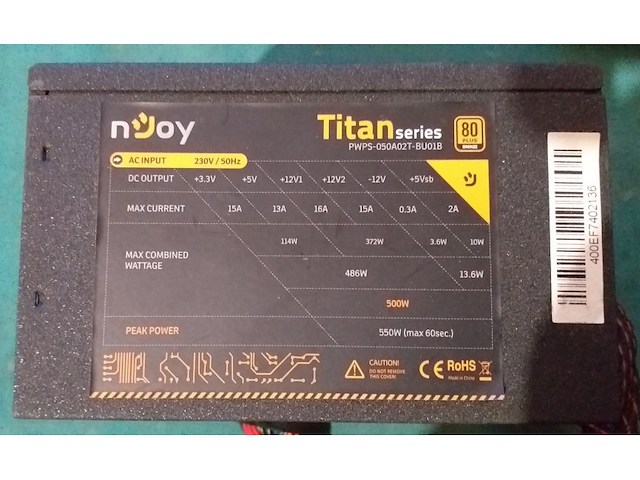 Napajanje NJoy Titan 80+Bronze 500W NOVO