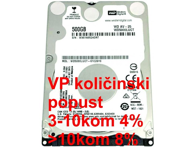 HDD 2.5 ** 500GB WD5000LUCT WD 16MB 5400RPM SATA 7mm