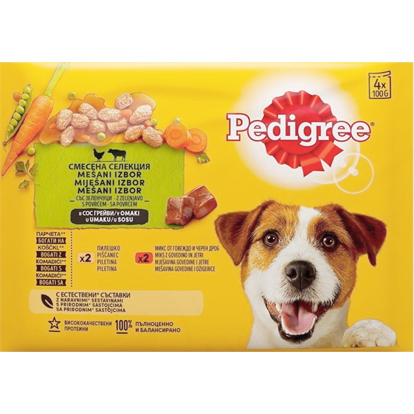 Pedigree multipack za pse adult mesani izbor- piletina, govedina i dzigerica sa povrcem u sosu 4x100gr