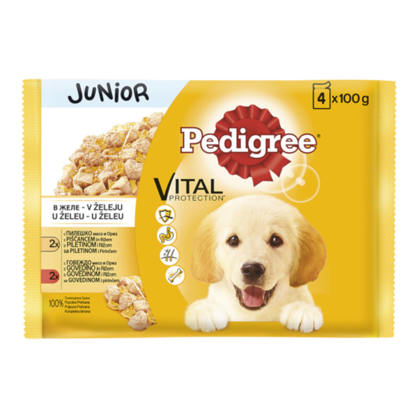 Pedigree multipack za stenad junior mesani izbor- piletina, govedina i dzigerica sa pirincem u zeleu 4x100gr