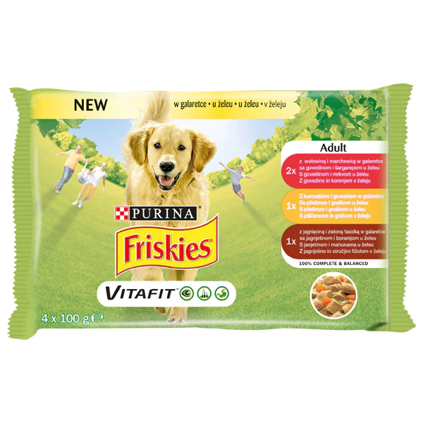 Friskies multipack za pse adult govedina, piletina i jagnjetina u želeu 4x100gr