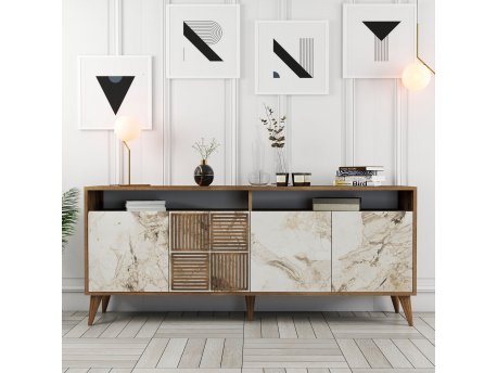 HANAH HOME KOMODA MILAN WALNUT WHITE MARBLE 1