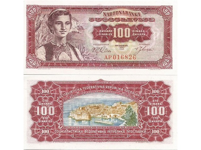 Jugoslavija 100 dinara 1963. UNC AP serija