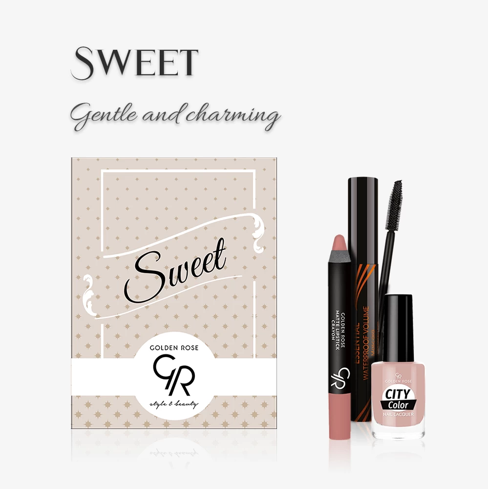 GOLDEN ROSE SET SWEET(RUŽ U OLOVCI+MASKARA ESSENTIAL VOLUMEWATER+LAK CITY COLOR)