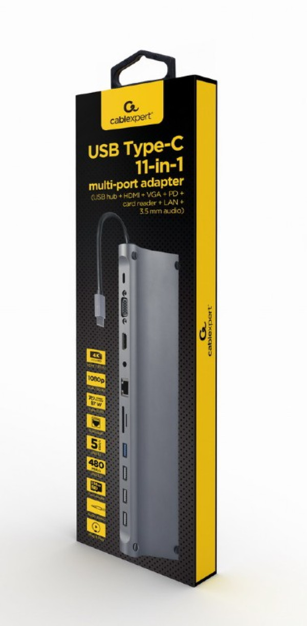 USB Type-C 11-in-1 multi-port adapter (USB hub + HDMI + VGA + PD + card reader + LAN + 3.5 mm audio), space grey ( A-CM-COMBO11-01 )