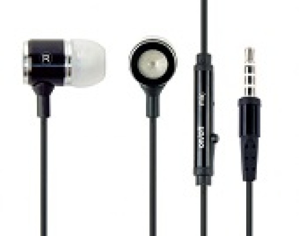 Stereo Metal Earphones with Microphone and Volume Control, 4-pin 3.5mm Stereo, Black-White ( MHS-EP-001 )