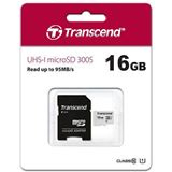 Micro SD 16 GB, Class 10 U1, Read up to 95MB/s with adapter ( TS16GUSD300S-A )