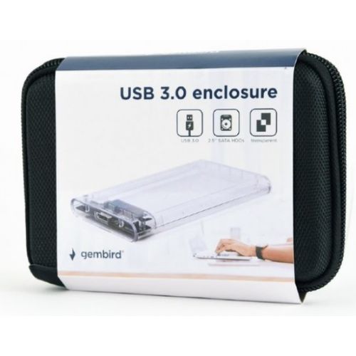 EE2-U3S9-6 Gembird USB 3.0 Externo kuciste za 2.5 SATA hard diskove 9,5mm transparentni + futrola A