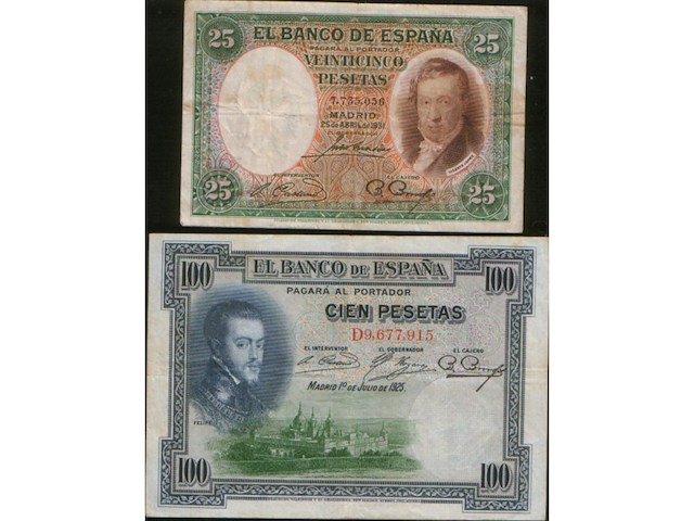 Spain (Španija) lot 2 novčanice 1925-1931. VF.