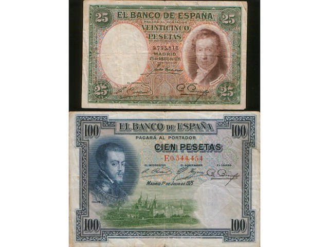 Spain (Španija) lot 2 novčanice 1925-1931. VF.