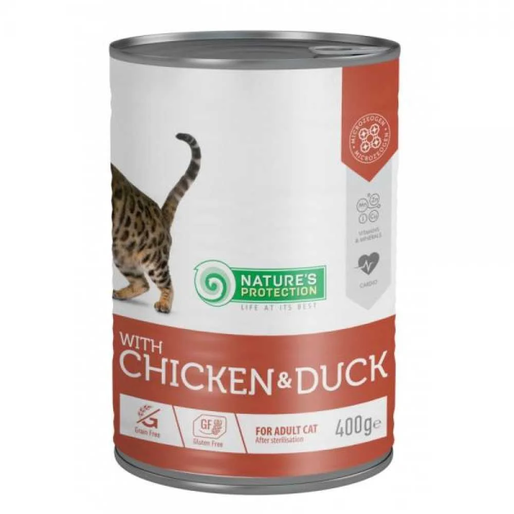 Nature's Protection konzerva za mačke - Sterilised Chicken&Duck - 400g