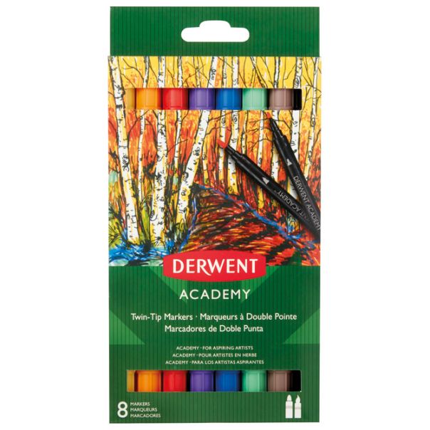 DERWENT Flomaster obostrani 8boja (brush/fine) karton Academy Derwent 98206 blister