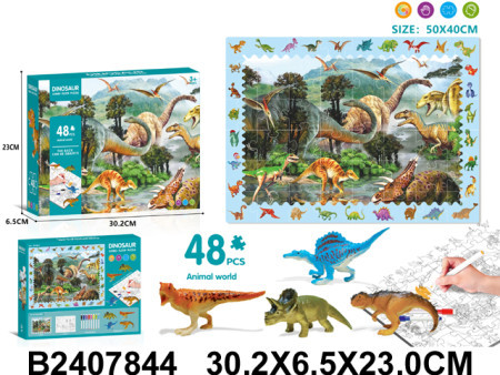 Puzzle Set sa bojankom, flomasterima i figuricama dinosaurusa ( 784400k )