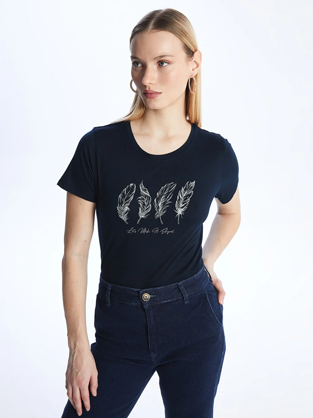 LCWAIKIKI Classic Ženska majica sa printom - okrugli izrez