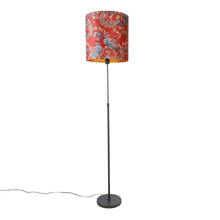 Podna lampa crni abažur paun dizajn crvena 40 cm - Parte