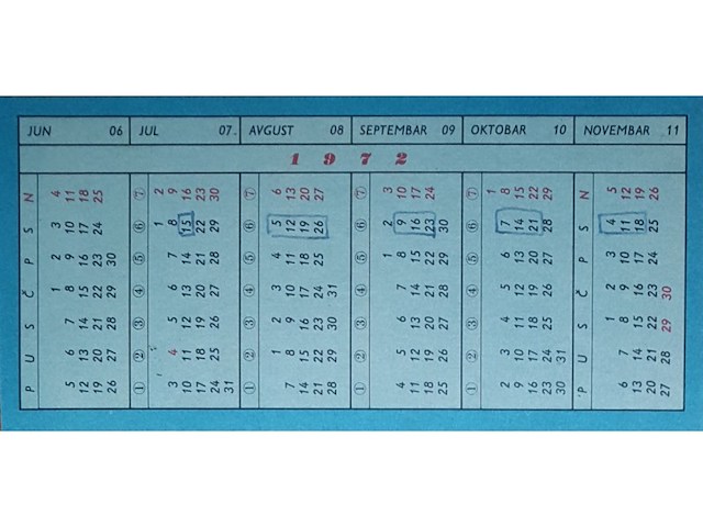 Kalendar Za Red Vožnje JŽ 1972/73