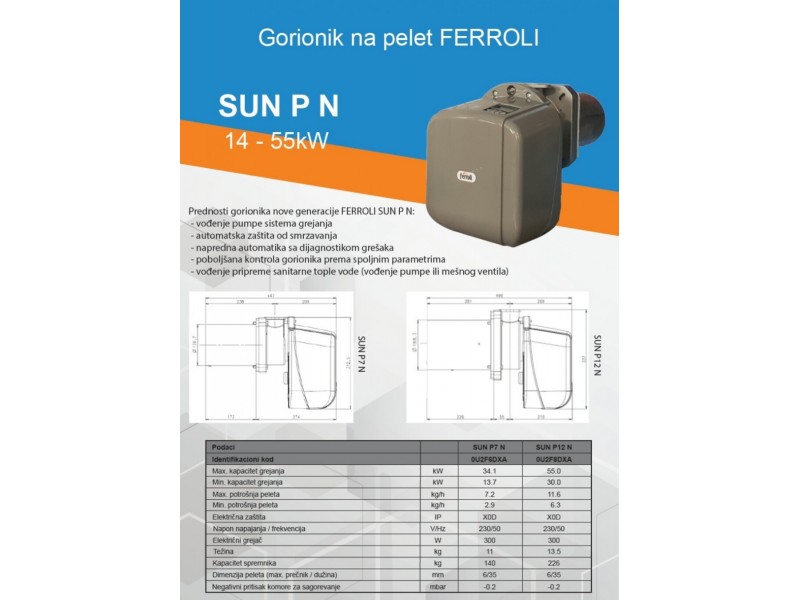 Pelet Gorionik FERROLI SUN P12N(30-55kw) NOVO