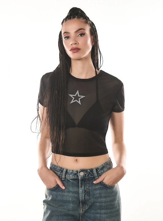 Kratka majica sa tilom sa zvezdom sa cirkonima Crna