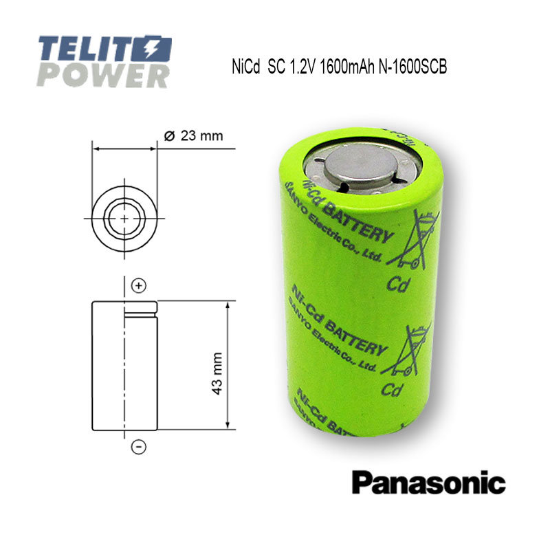 NiCd SC 1.2V 1600mAh N-1600SCB Panasonic Cadnica