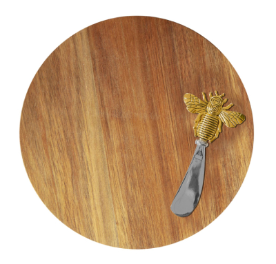 Set za sir - Round Acacia Cheese Board with Spreader, Bee Design