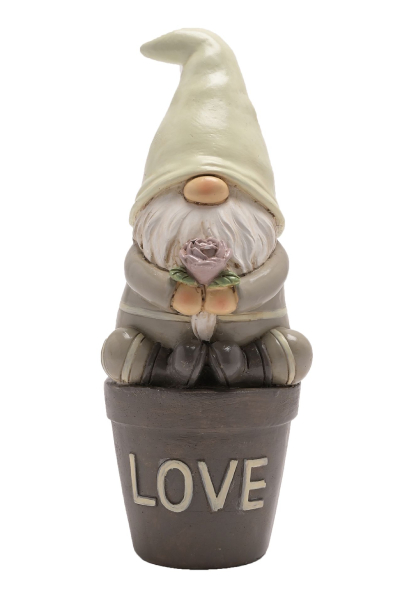 Figura - Country Living Gonk On a Slogan Flower Pot Love