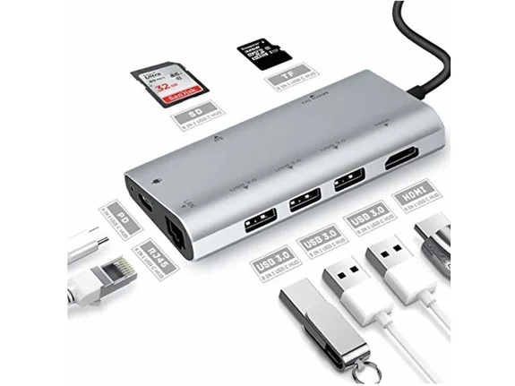 Linkom Adapter-konvertor TIP C na HDMI+3xUSB3.0+SD/MICRO SD+RJ45+TIP C