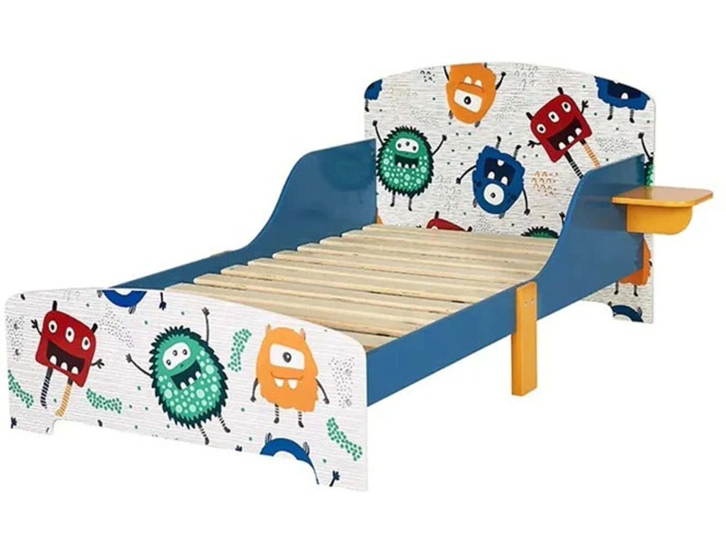 Kinder home Dečiji drveni krevet sa zaštitom od pada, ram dušeka od letvica 140/70 cm, udobno postolje - MONSTER
