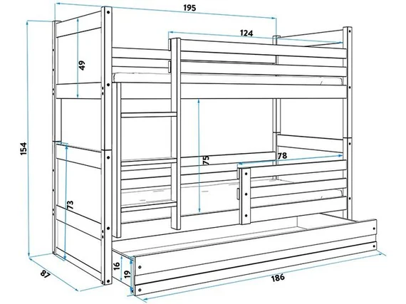 Baloo Krevet na sprat Bonny White 190x80cm