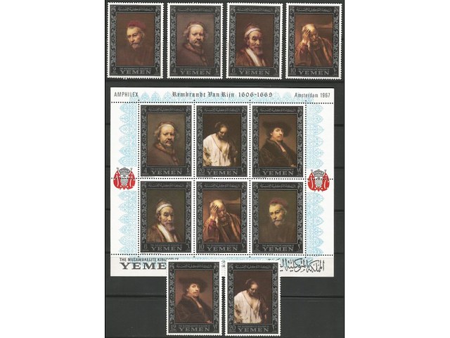 Jemen,Umetnost-H.R.Rembrant 1967.,silver,set+blok,čisto