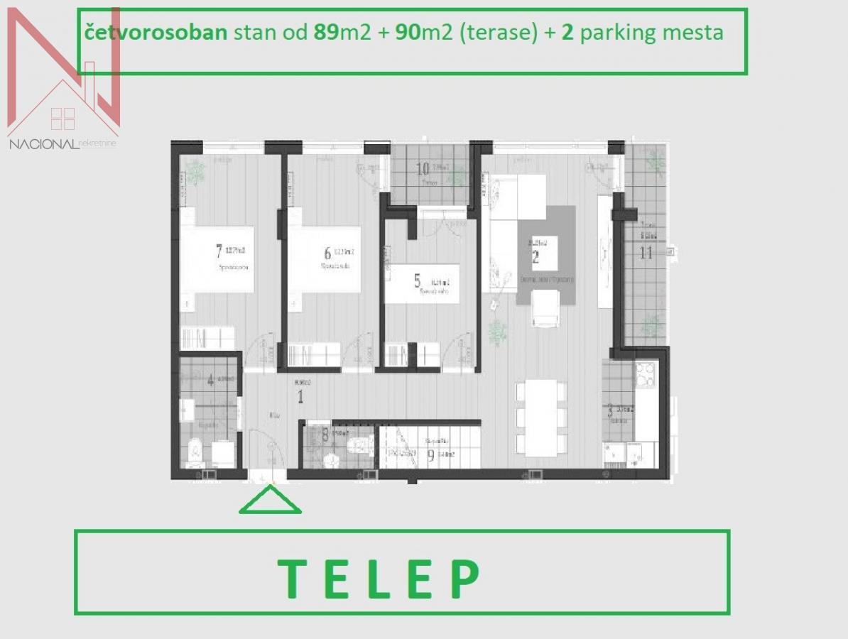 2 garažna mesta ,100 m2 terase !