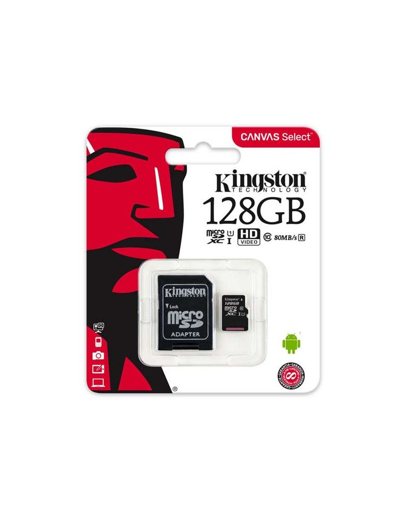 Micro SD Card 128GB Kingston + Adapter Class 10 SDCS2/128GB