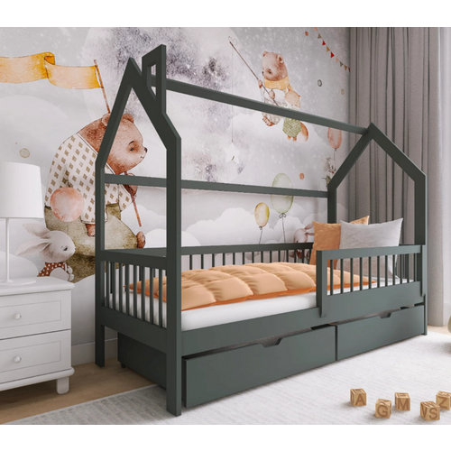 Drveni dečiji krevet Osakar sa fiokom - grafit - 160/180x80 cm