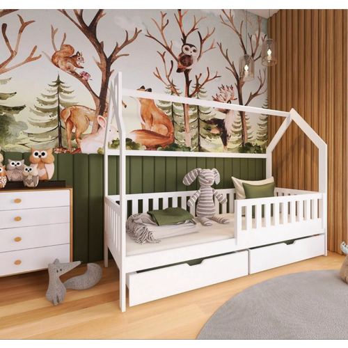 Drveni dečiji krevet Natan sa fiokom - beli - 190/200x90 cm