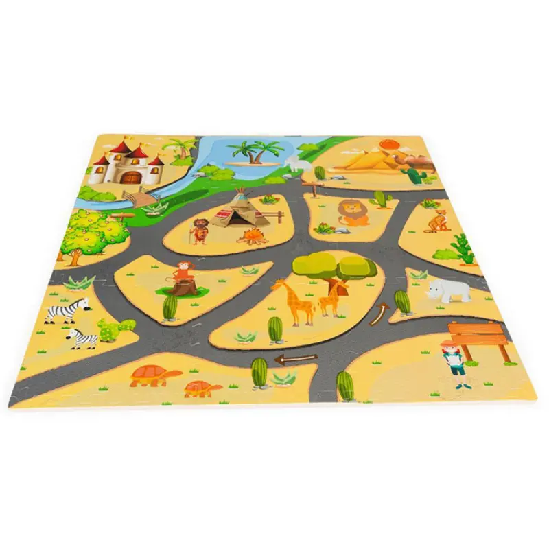 ECO TOYS Podloga za igru, Safari puzzle, 9 elemenata, Šarena