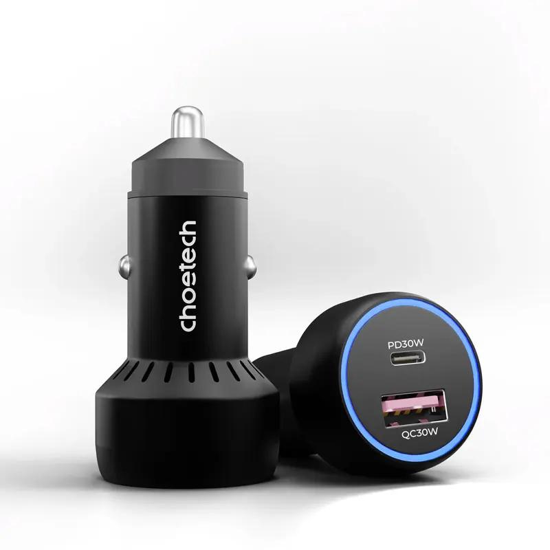 Choetech TC0014 Auto-punjač, USB-C +USB-A, 60W, Crni