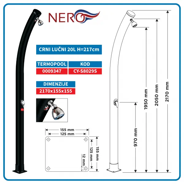 NERO Solarni lučni tuš 20l