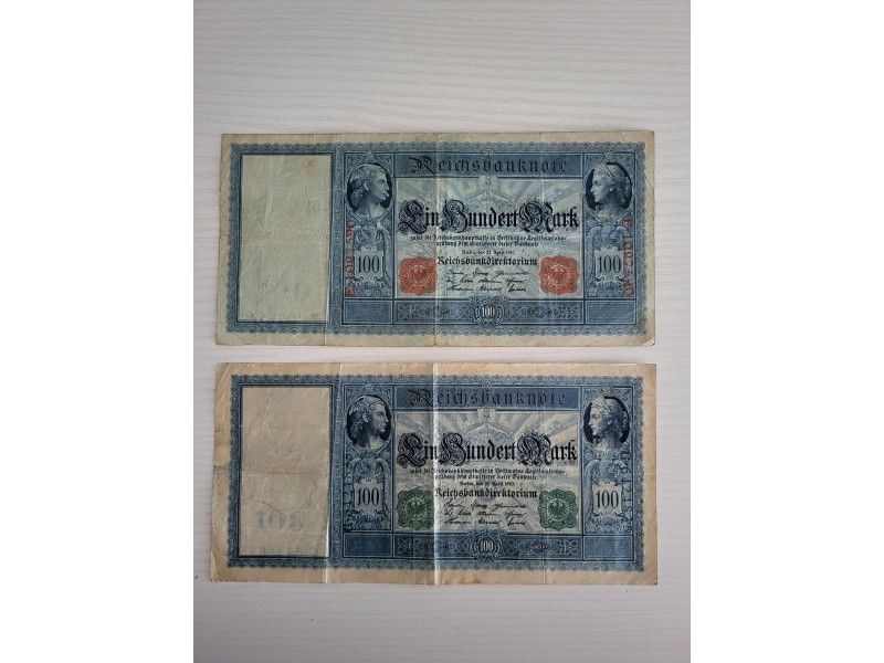 Nemačka 100 maraka 1910, crveni i zeleni žig