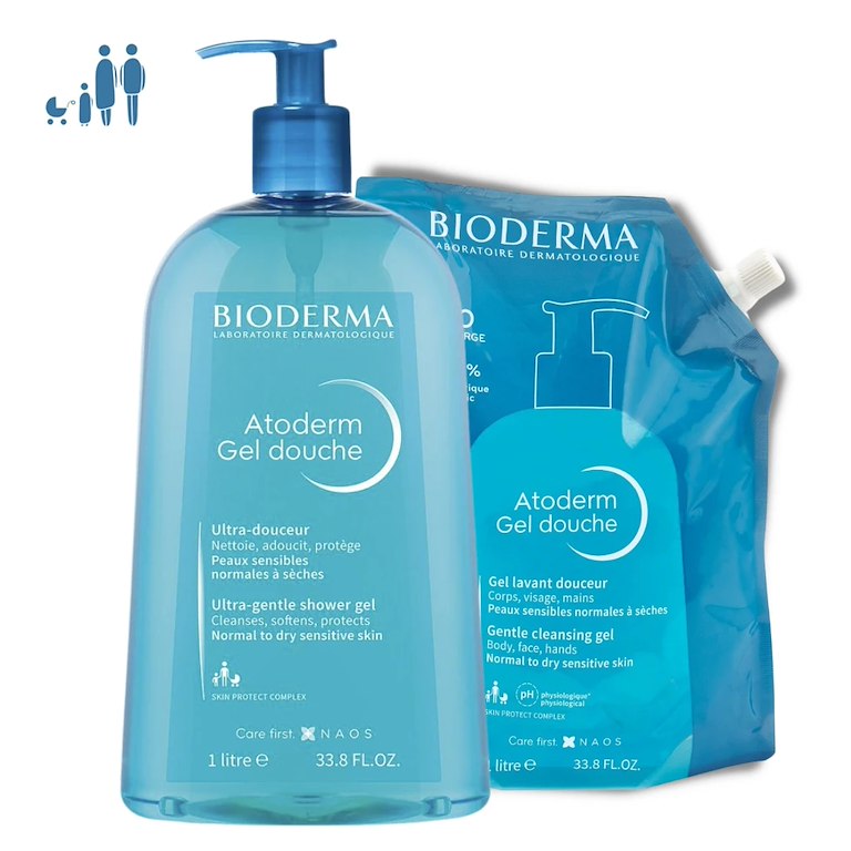 BIODERMA Atoderm PROMO Blagi Gel za Tuširanje 1L + REFILL 1L