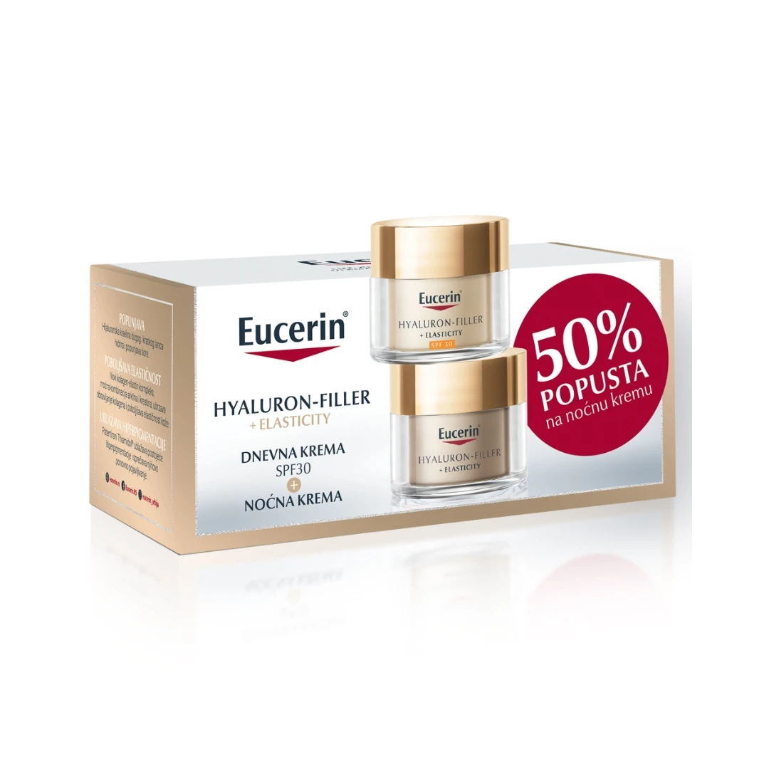 Eucerin® HYALURON-FILLER+ELASTICITY Dnevna Krema SPF30 i Noćna Krema 50 mL; za Popunjavanje Bora i Poboljšavanje Elastičnosti