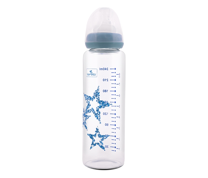 LORELLI STAKLENA FLASICA 240ml SA ANTI-COLIC CUCLOM - BLUE STARS