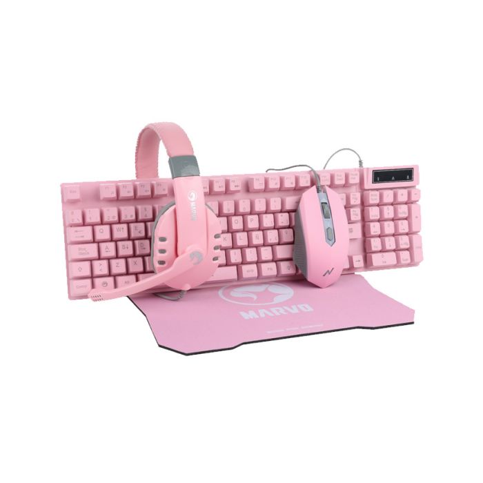 Tastatura + miš + slušalice + podloga Marvo CM370 Pink komplet