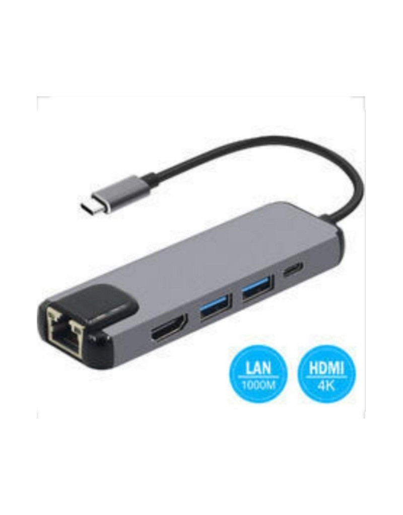 FAST ASIA Adapter-konvertor TIP-C na HDMI + 2xUSB 3.0 + TIP C + RJ45