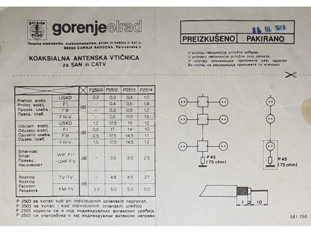 Uputstvo `GORENJE ELRAD` Gornja Radgona Jugoslavija