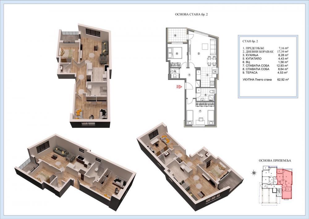 Dvoiposoban stan na prodaju, 62.92m2, 91.300€